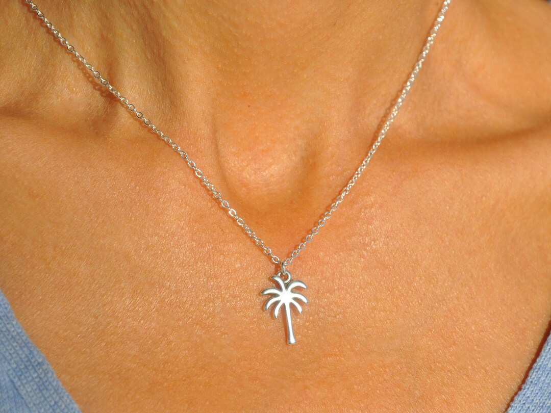 Silver Palm Tree Necklace | Coconut Tree Necklace, Silver Florida Tree ...