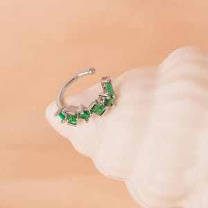 Green Ear Cuff • No Piercing Required • Dainty Round & Baguette Emerald ...