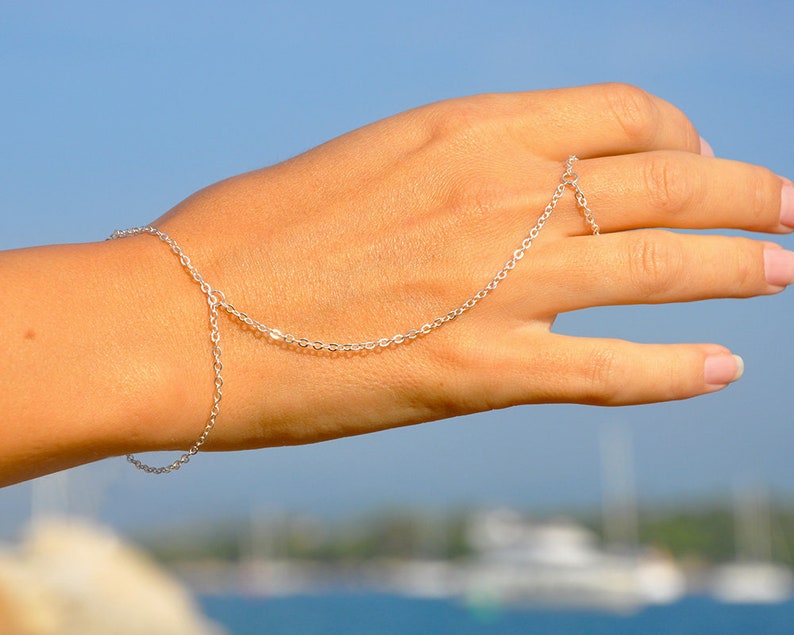 Sterling Silver Hand Chain Bracelet, Thin Hand Chain, Ring Bracelet ...