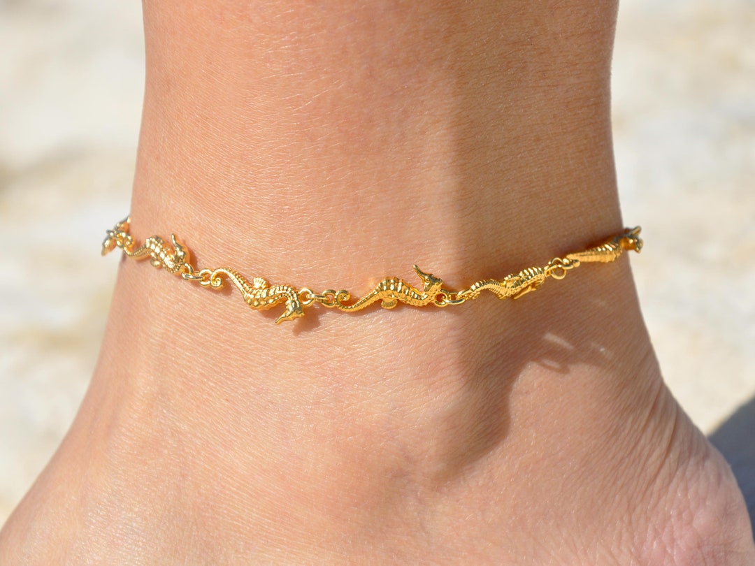 Seahorse Link Anklet, Personalized Seahorse Ankle Bracelet for Women ...