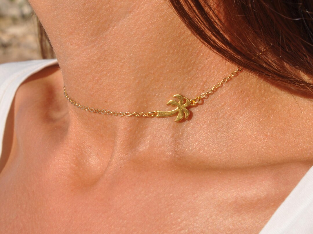 Side Palm Tree Necklace - Gold Sideways Palm Tree Necklace - Coconut ...