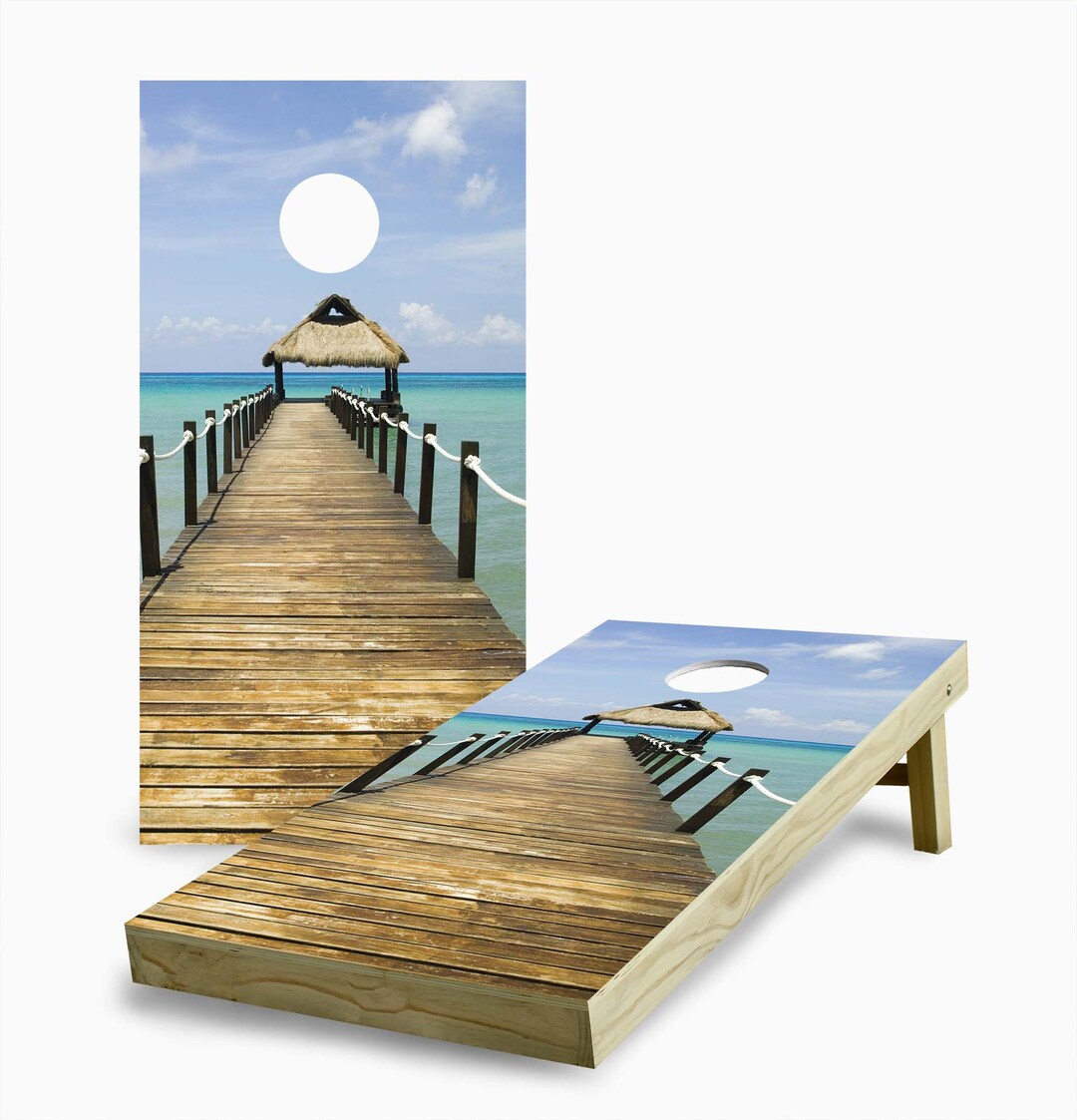 Beach Boardwalk Cornhole Game With Bags Cornhole Set Stained Cornhole ...
