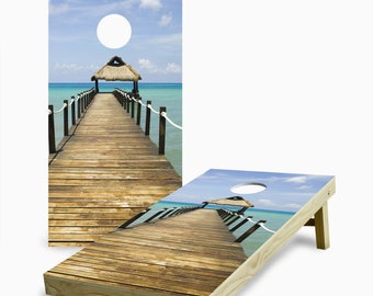 Beach Waves Cornhole Game With Cornhole Bags Cornhole Set Stained ...