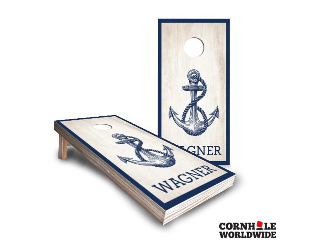 Cornhole Anchor Outdoor Lawn Game, Personalized Wood Board Game Set ...