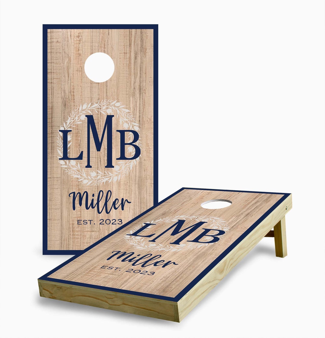 Monogram Cornhole Game With Wreath Customize With Your Initials ...