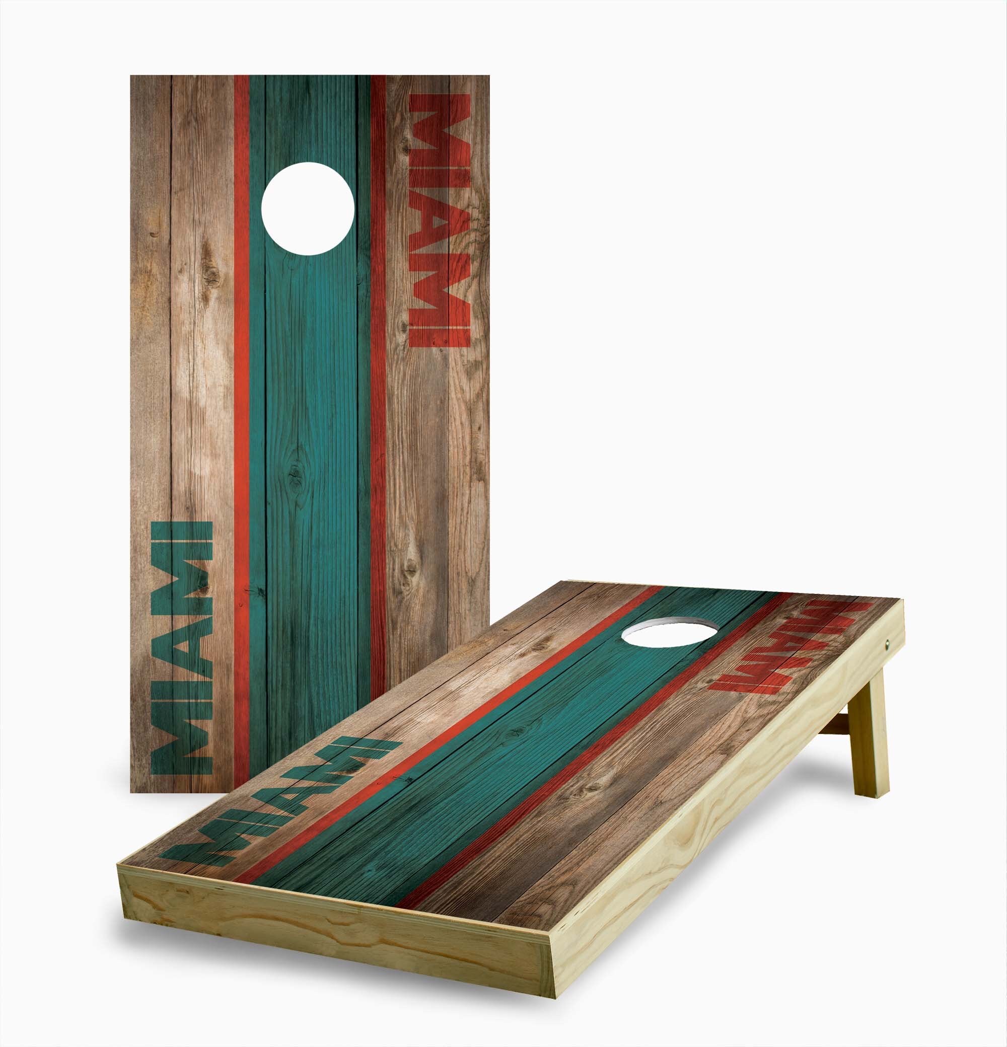 Miami Football Team Wood Cornhole Set With Bags Custom Cornhole Game ...