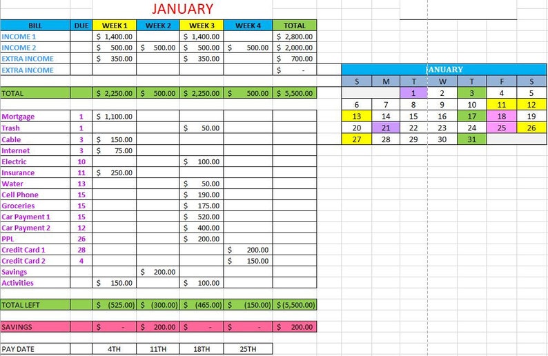 YEARLY EDITABLE Excel Budget Spreadsheet-multiple Devices - Etsy