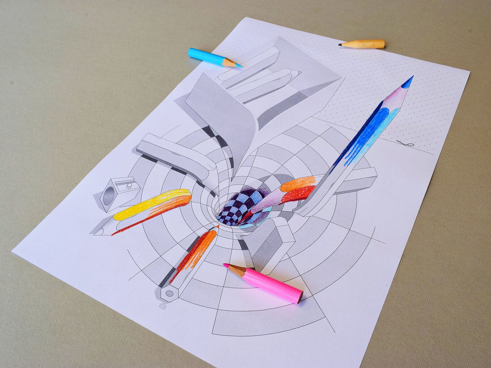 Optical Illusion 3D Art Coloring Page Anamorphic Art - Etsy