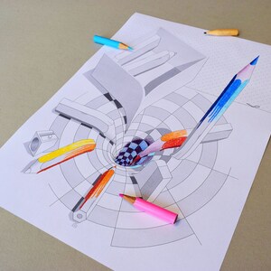 3D Anamorphic Art Coloring Page: Optical Illusion Party Favor (instant ...