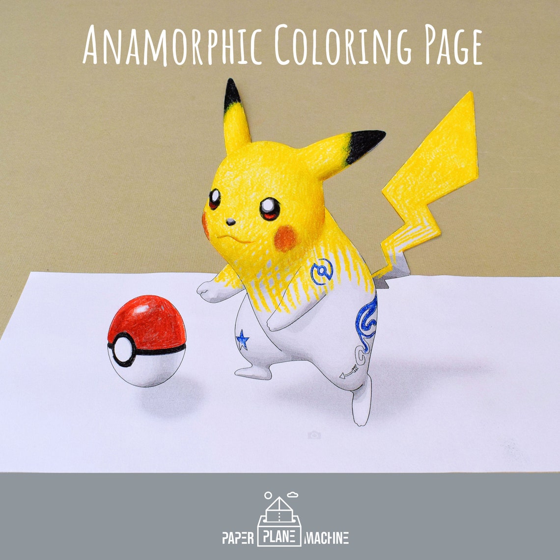 Optical Illusion - Pikachu Coloring Page, 3D Art, Anamorphic Art ...
