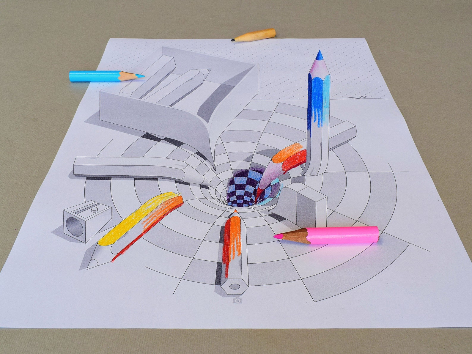 3D Anamorphic Art Coloring Page: Optical Illusion Party Favor (instant ...