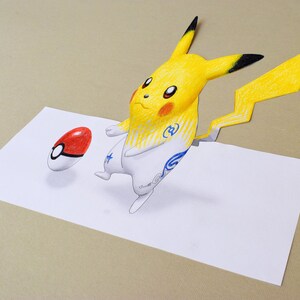 Optical Illusion - Pikachu Coloring Page, 3D Art, Anamorphic Art ...