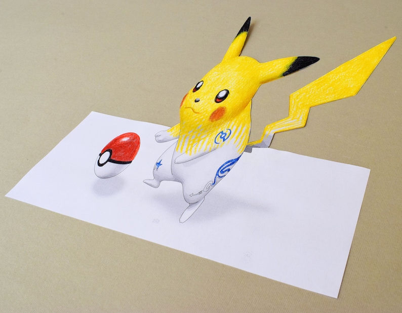 Optical Illusion - Pikachu Coloring Page, 3D Art, Anamorphic Art ...