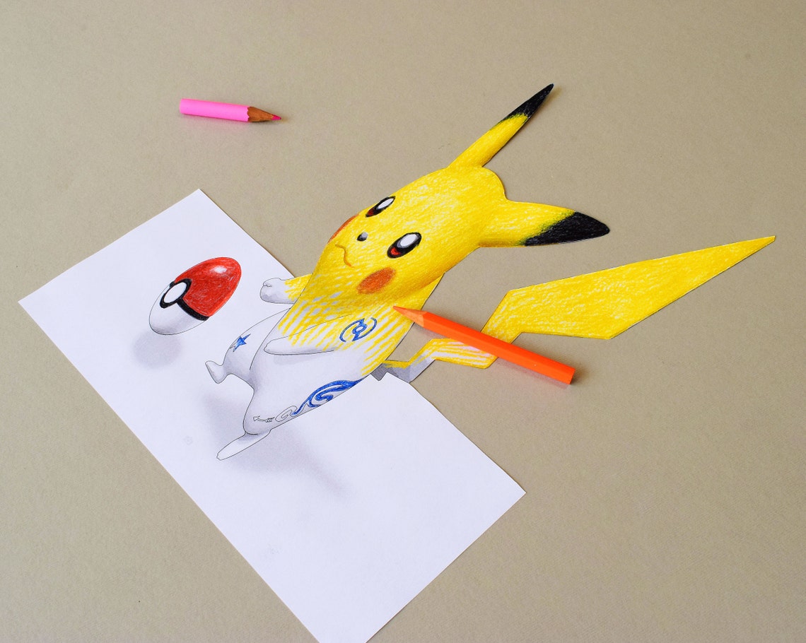 Optical Illusion - Pikachu Coloring Page, 3D Art, Anamorphic Art ...