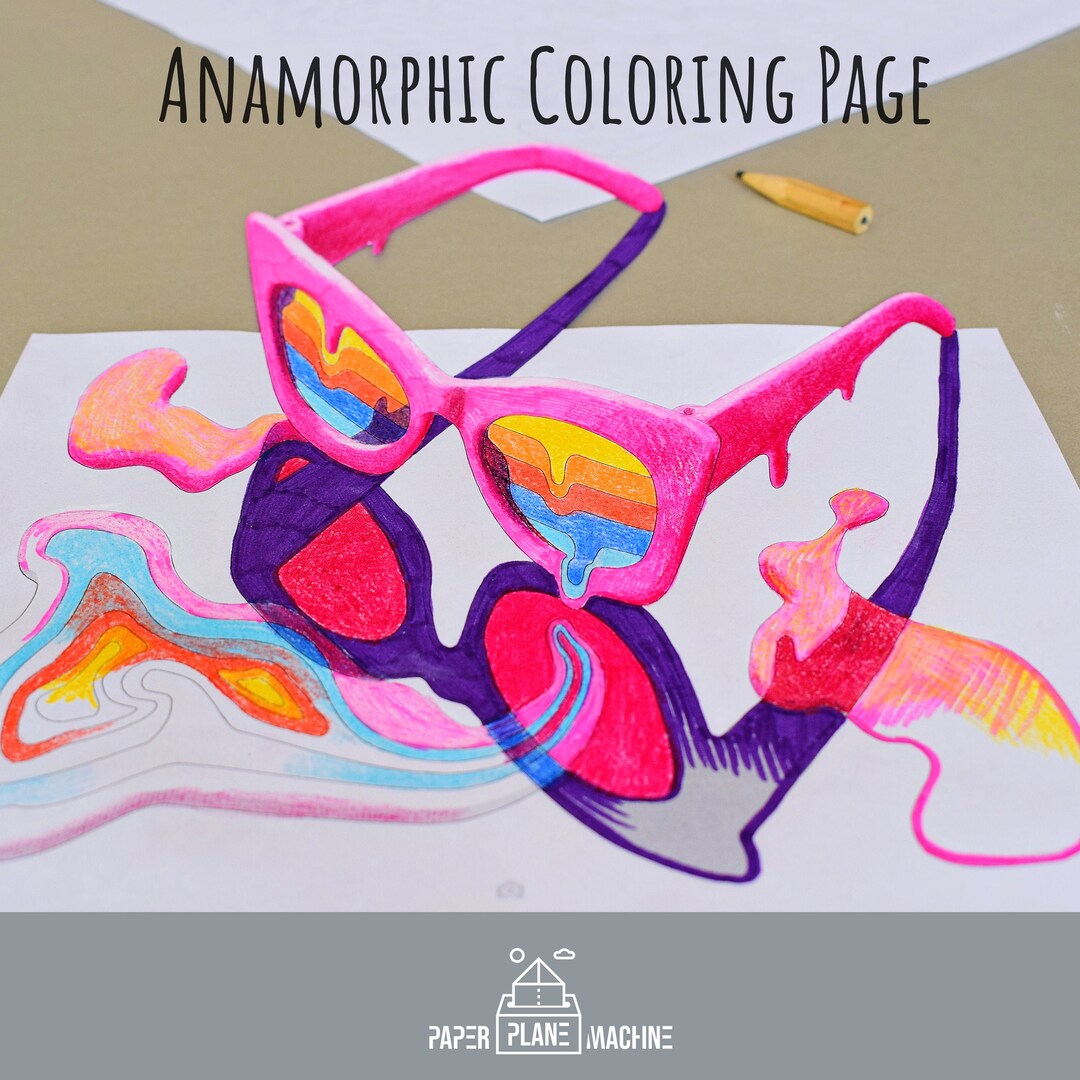 Anamorphic Optical Illusion Coloring Page: 3D Art Greeting Card ...