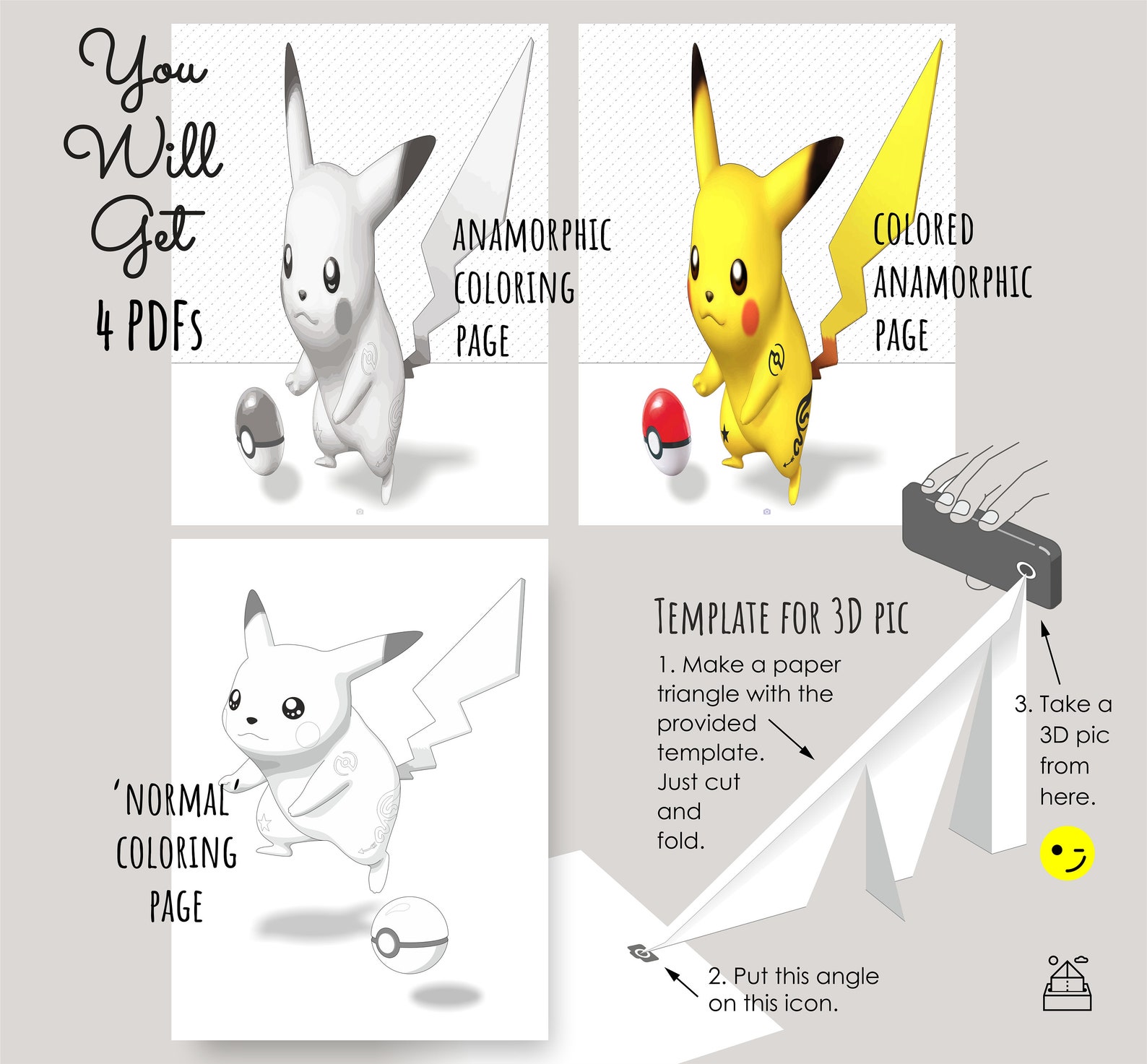 Optical Illusion Pikachu Coloring Page, 3D Art, Anamorphic Art ...