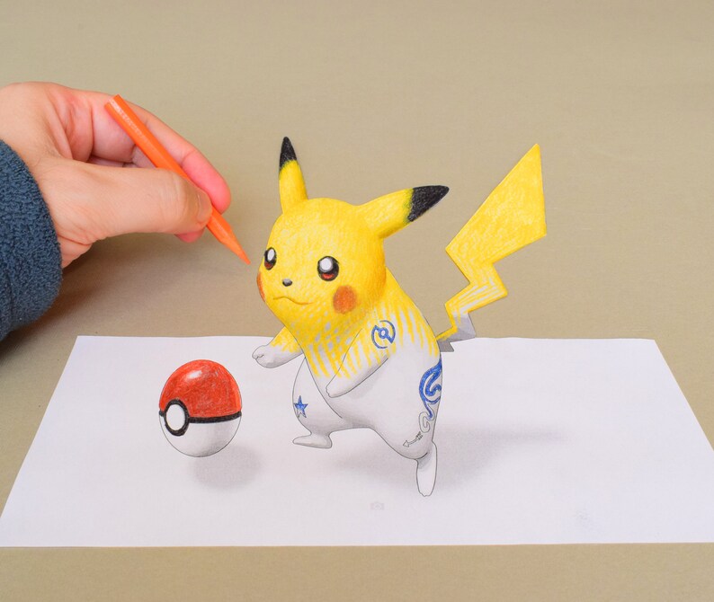 Optical Illusion - Pikachu Coloring Page, 3D Art, Anamorphic Art ...