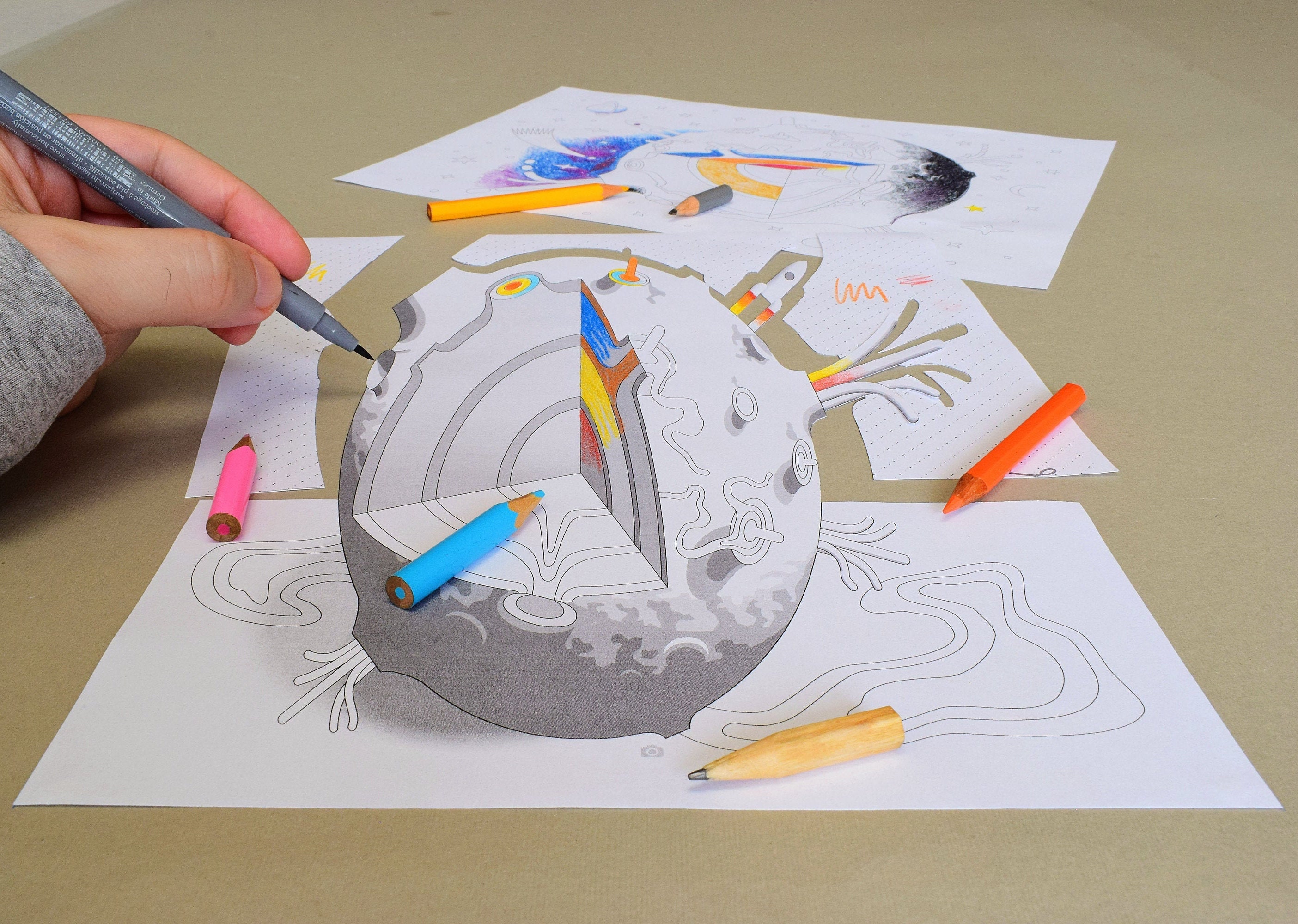Optical Illusion- Coloring Pages- Greeting Card, 3D Art, Anamorphic Art ...