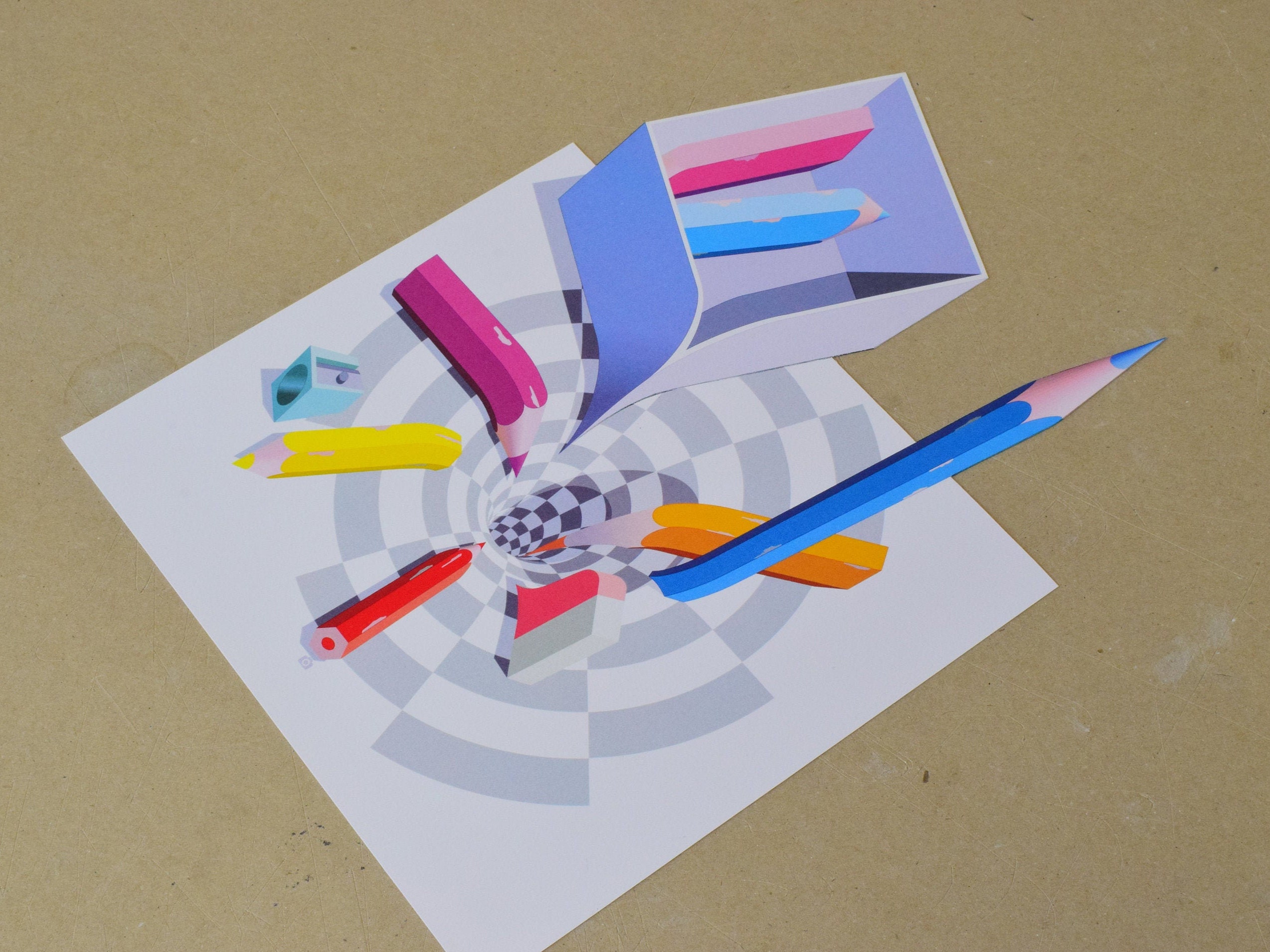 3D Anamorphic Art Coloring Page: Optical Illusion Party Favor (instant ...