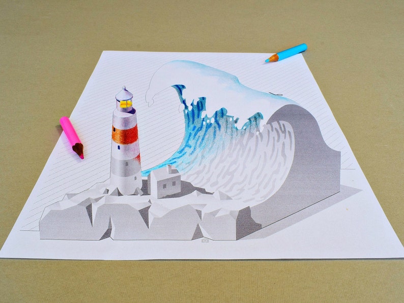 3D Anamorphic Art Coloring Page: Party Optical Illusion (digital ...