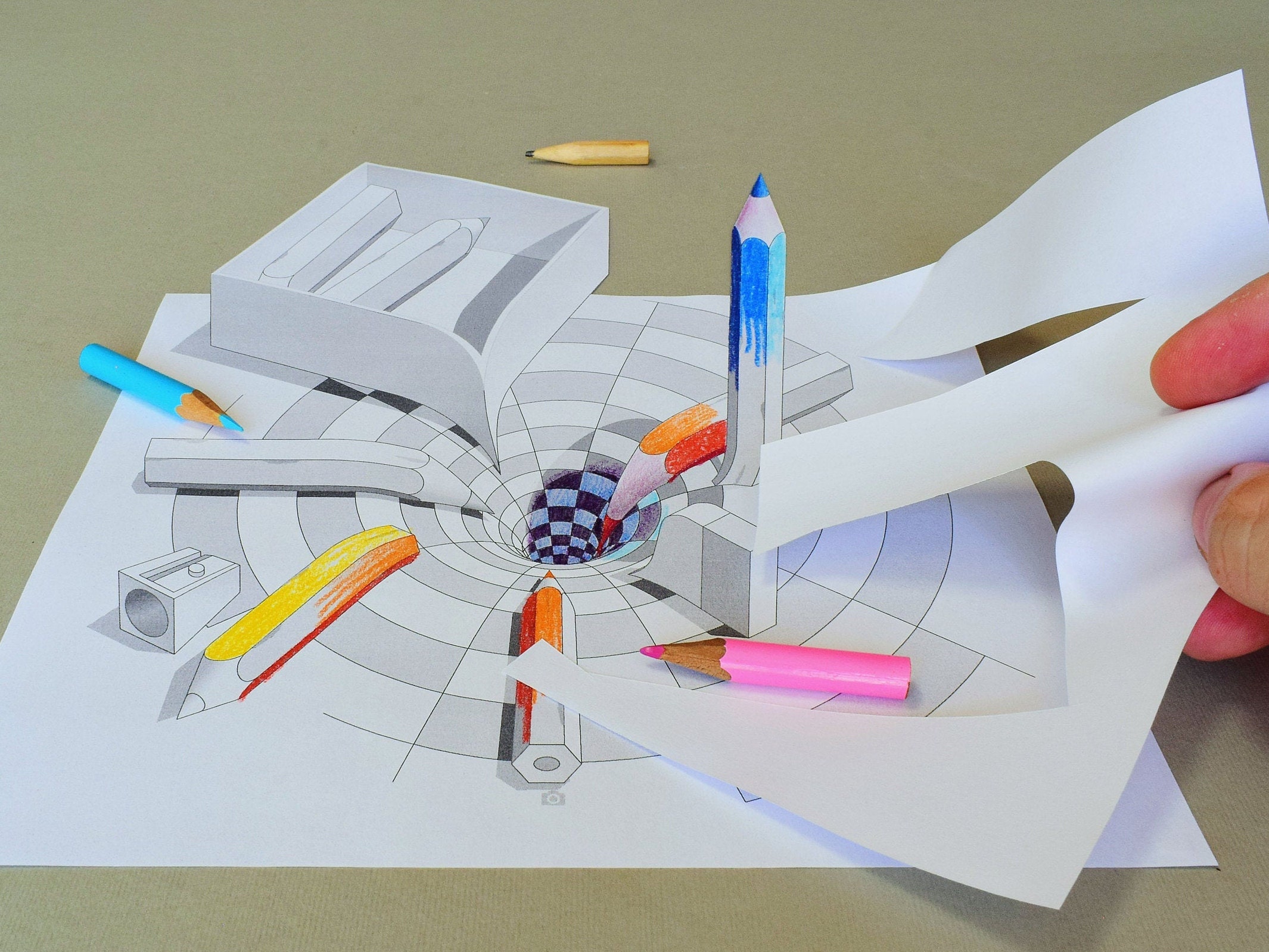 Optical Illusion - 3D Art Coloring Page, Anamorphic Art, Coloring Pages ...