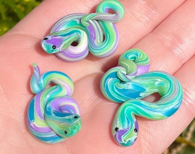 BABY Crystal Snakes blue/green/purple Polymer Clay Snake Sculpture - Etsy
