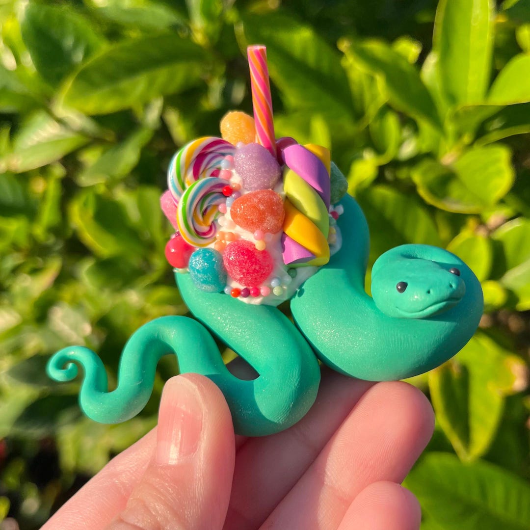 Candyland Snake - Aqua | Handmade Polymer Clay Snake Figurine - Etsy