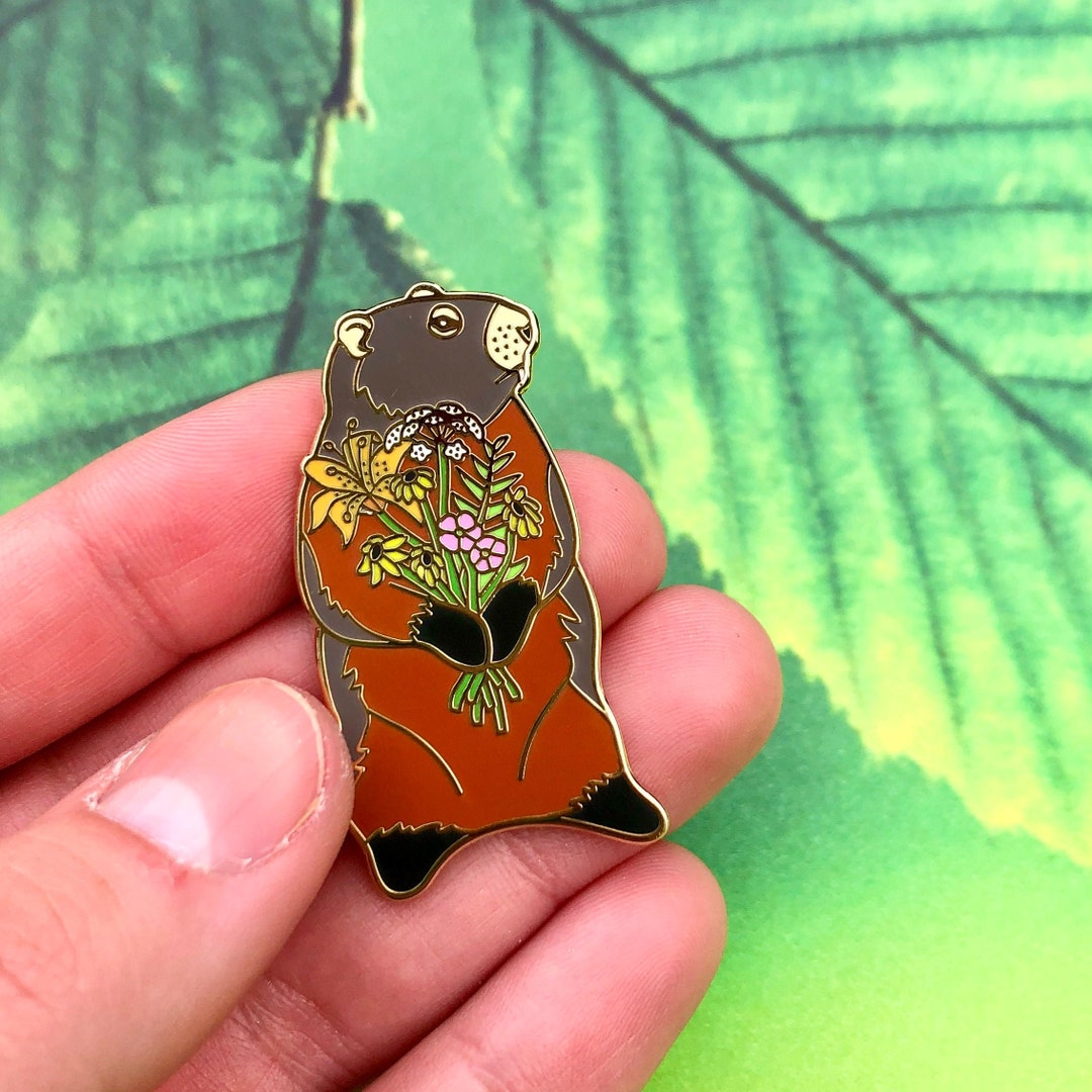 Wildflower Woodchuck Enamel Pin | Groundhog Enamel Pin, Marmot Pin ...