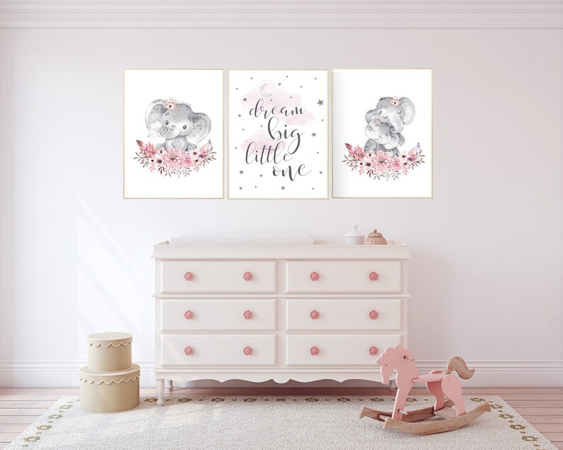 Nursery Decor Girl Boho Elephant Nursery Wall Art Nursery | Etsy