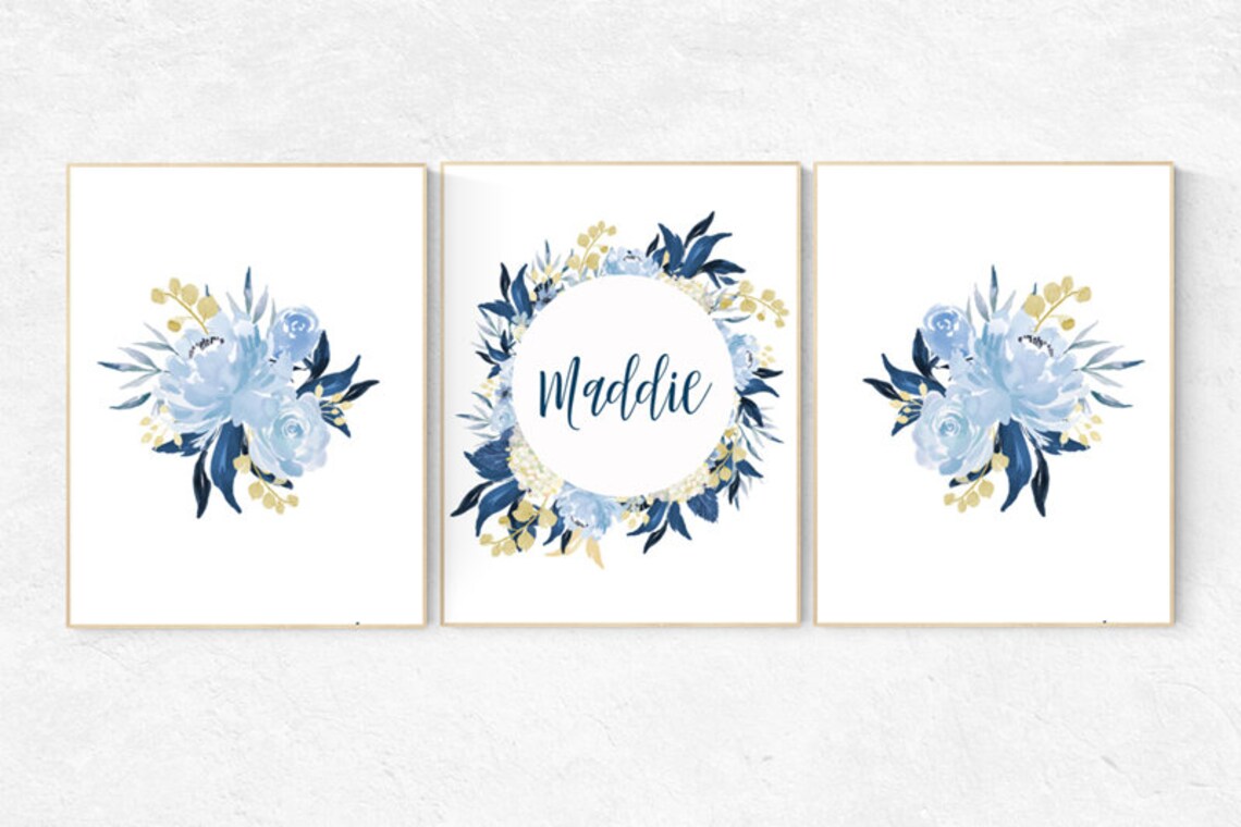 Navy Blue Floral Nursery Decor: Girls Room Flower Print - Etsy