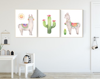 Llama and Cactus Set of 3 Art Prints Nursery Set Cactus - Etsy