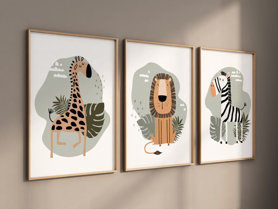 Safari Nursery Wall Prints, Boho Nursery Prints, Jungle Animals, Sage ...