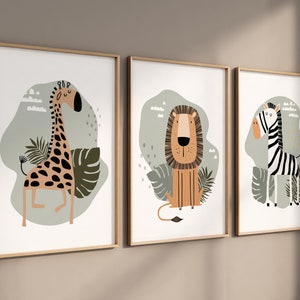 Safari Nursery Wall Prints, Boho Nursery Prints, Jungle Animals, Sage ...