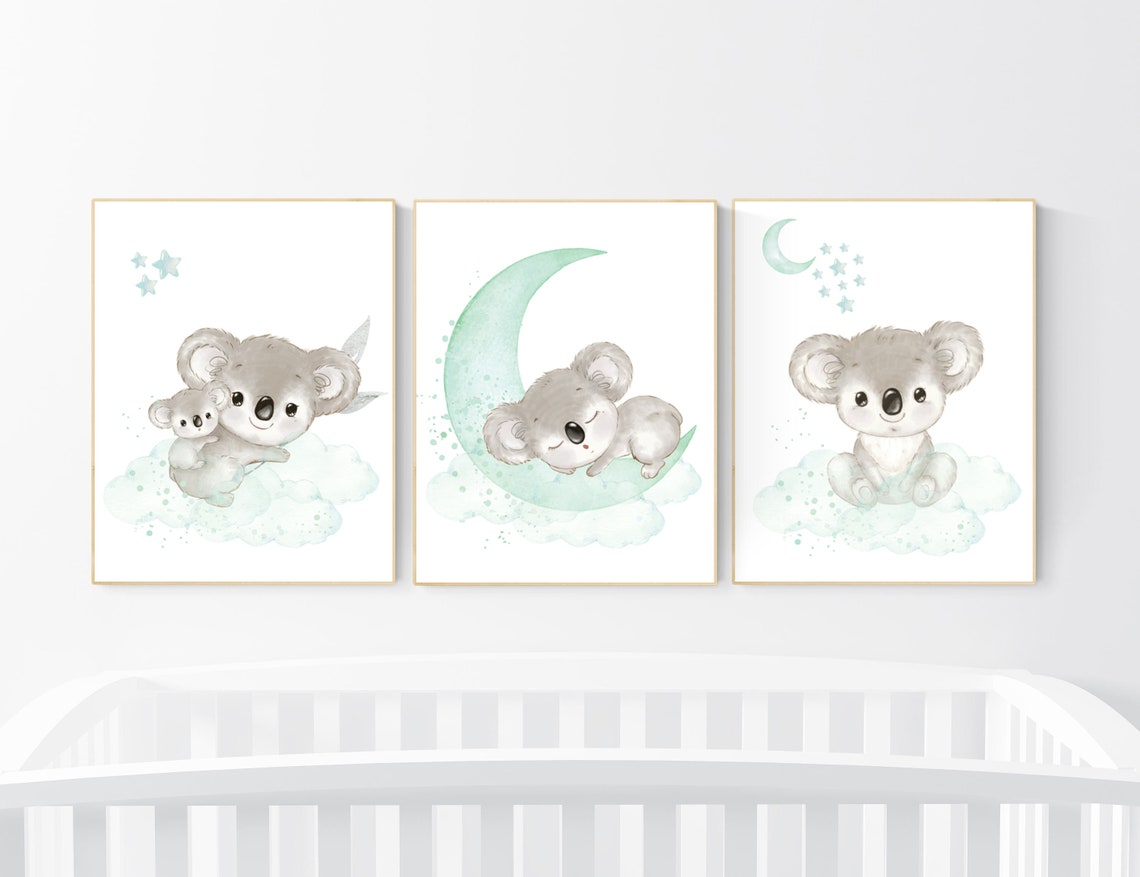 Koala Nursery Mint Nursery Moon and Stars Mint Green - Etsy