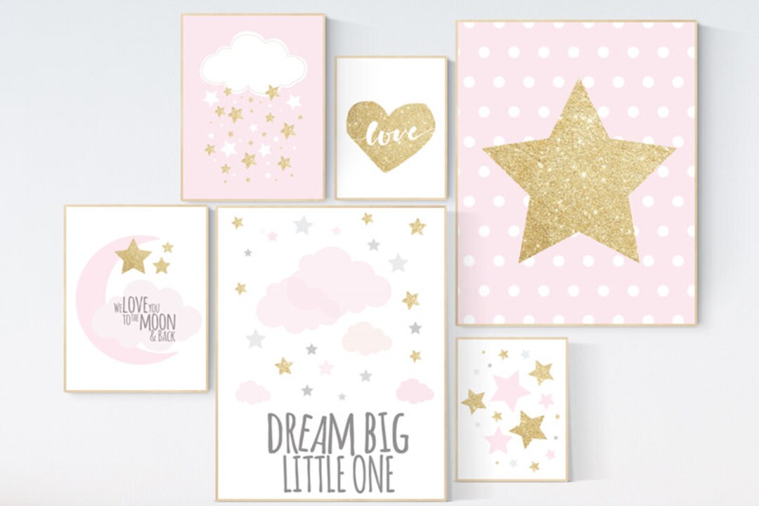 Nursery Decor Girl Pink and Gold, Stars Nursery Decor, Dream Big Little ...