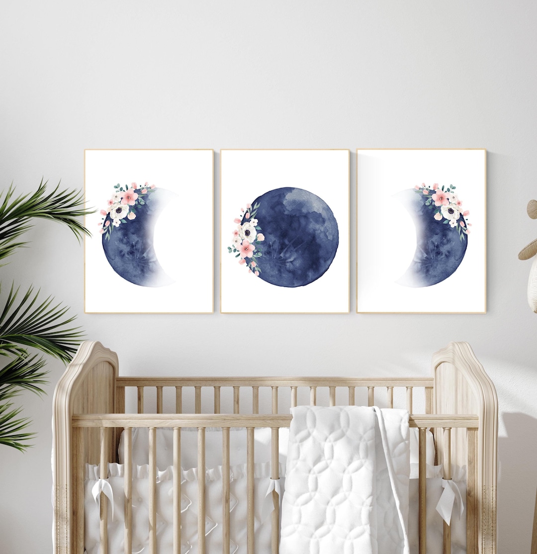 Moon Nursery Decor, Moon Print, Navy Blue Nursery, Full Moon Print ...