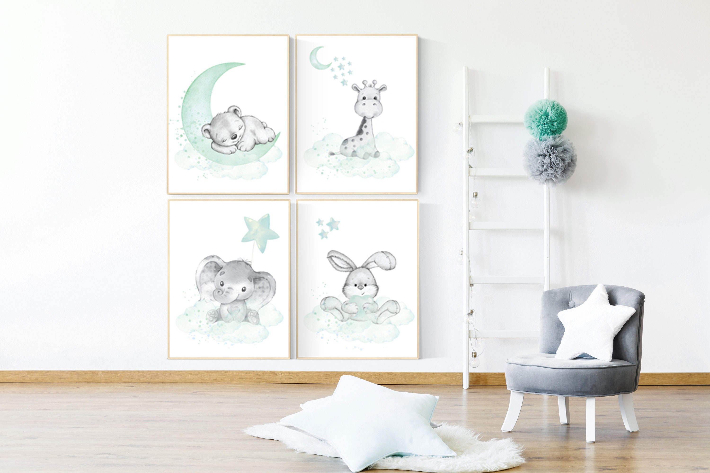 Nursery Wall Art Mint And Gray Nursery Wall Art Animals Baby Room