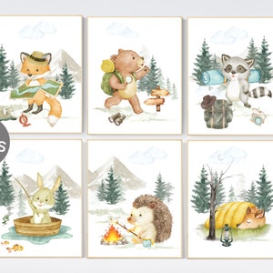 Camping Prints, Camp Animals, Woodland Animals, Gender Neutral, Camping ...