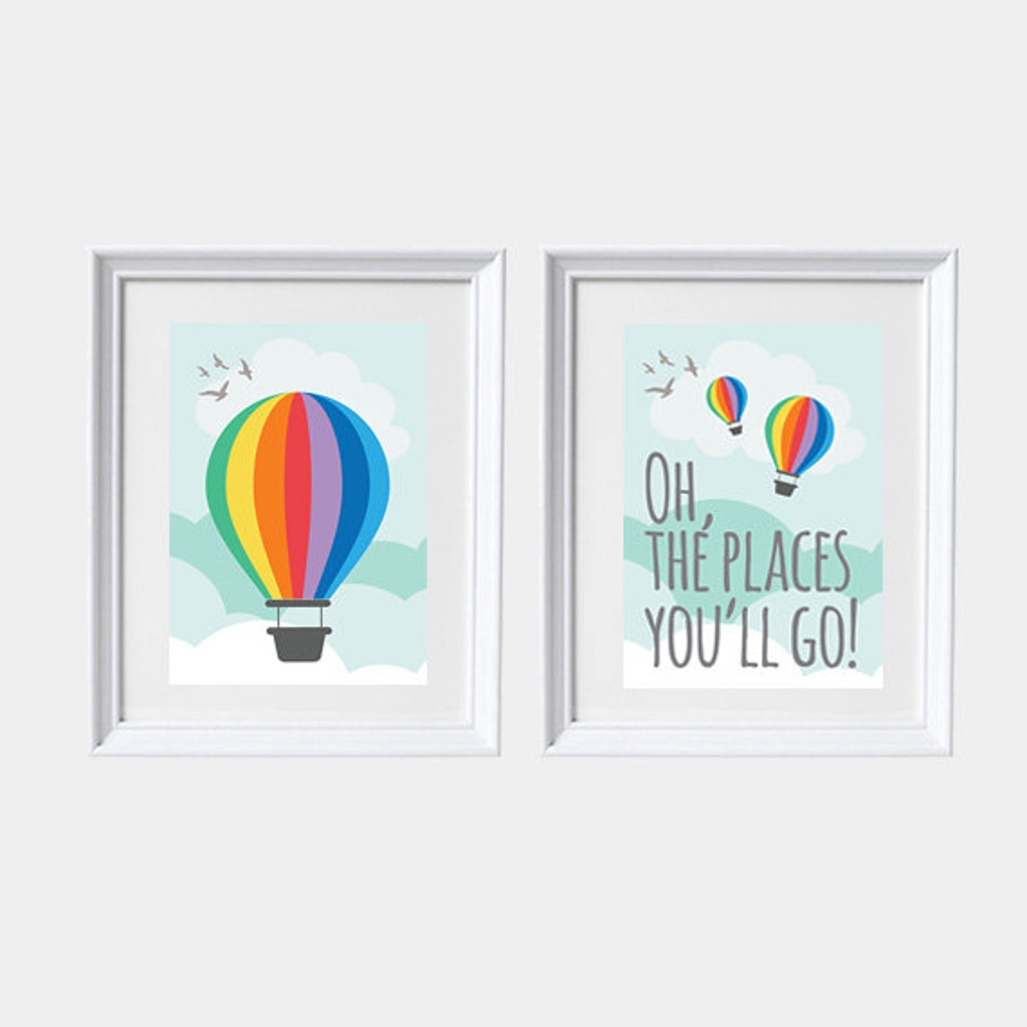 Oh the Places You'll Go Hot Air Balloon Set of 2 Prints - Etsy