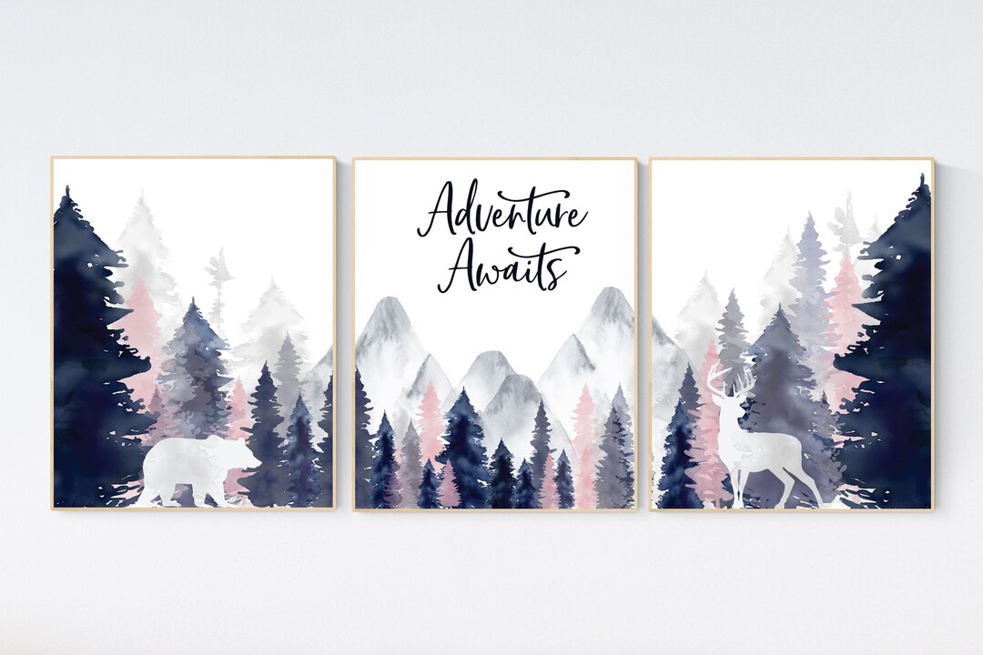 Nursery Decor Woodland, Mountain Wall Art, Tree Nursery Decor ...