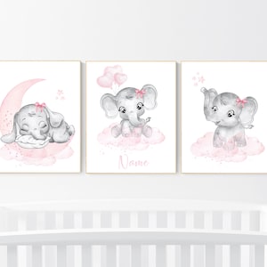 Nursery Wall Art Girl Elephant, Pink and Grey, Nursery Decor Girl Pink ...