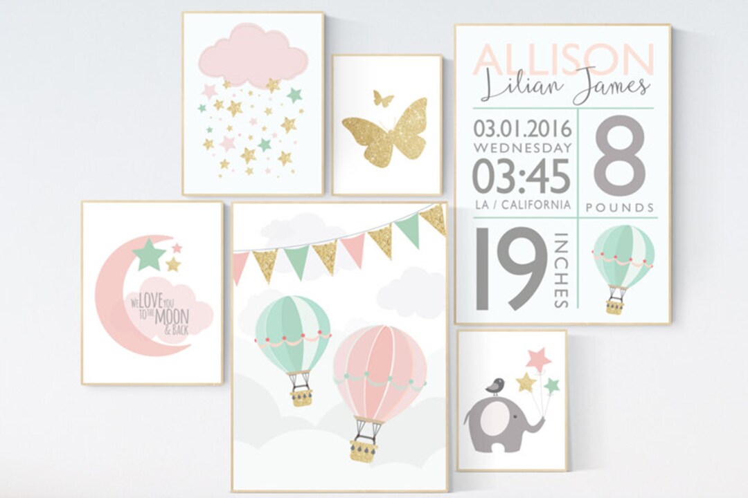 Pink Mint Gold Nursery Decor, Pink and Mint, Nursery Set, Nursery Decor ...