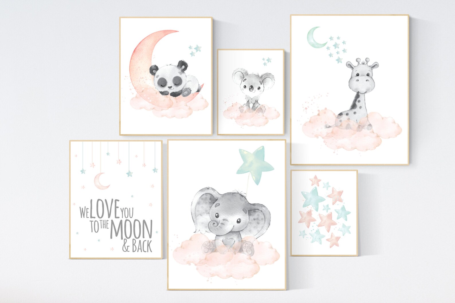 Nursery Decor Mint Coral Animal Prints Mint and Coral - Etsy