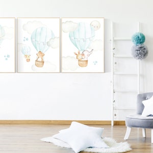 Hot Air Balloon Nursery, Nursery Decor Animals, Nursery Wall Art Mint ...