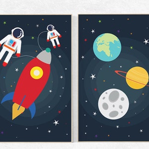 Space Theme Nursery Boys Rocket Ship Nursery Wall Art Playroom, Bedding ...