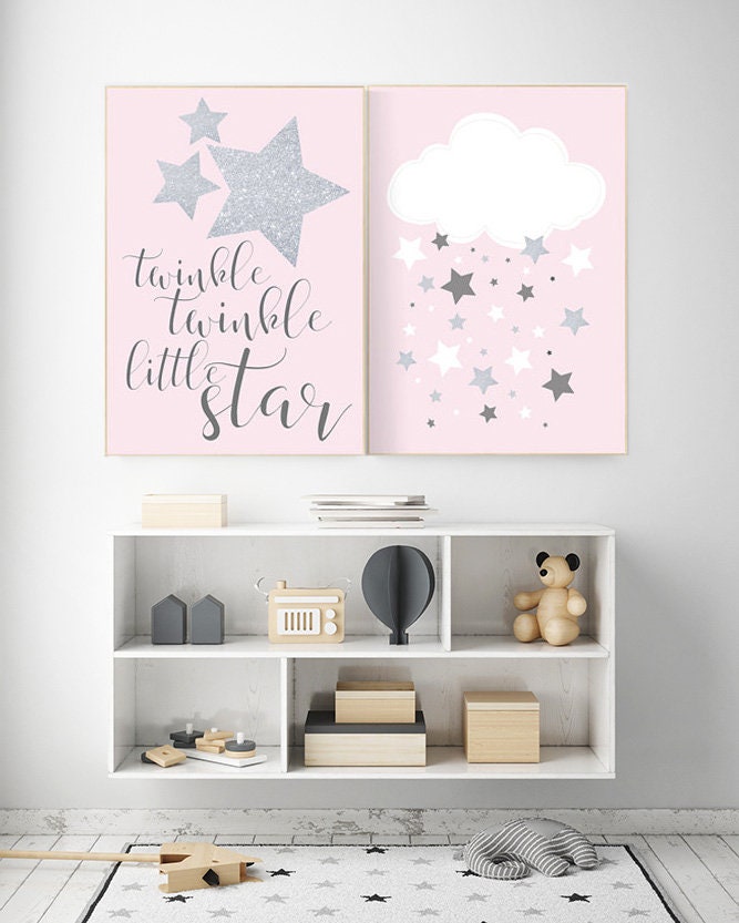 Twinkle twinkle little star nursery pink gray nursery decor | Etsy