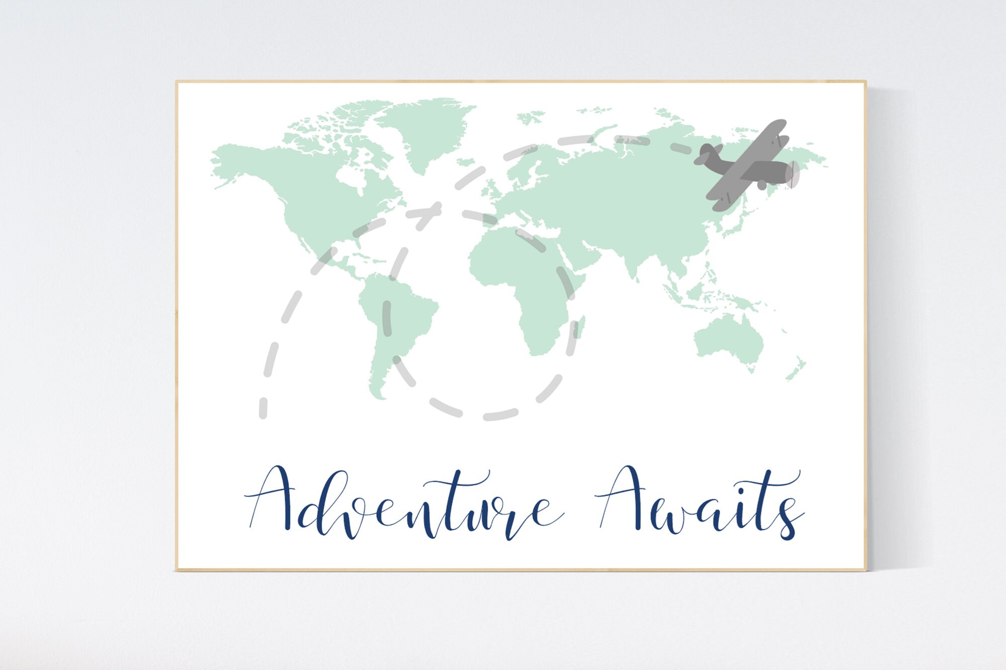 World map mint, nursery decor mint green, mint nursery, gender neutral ...