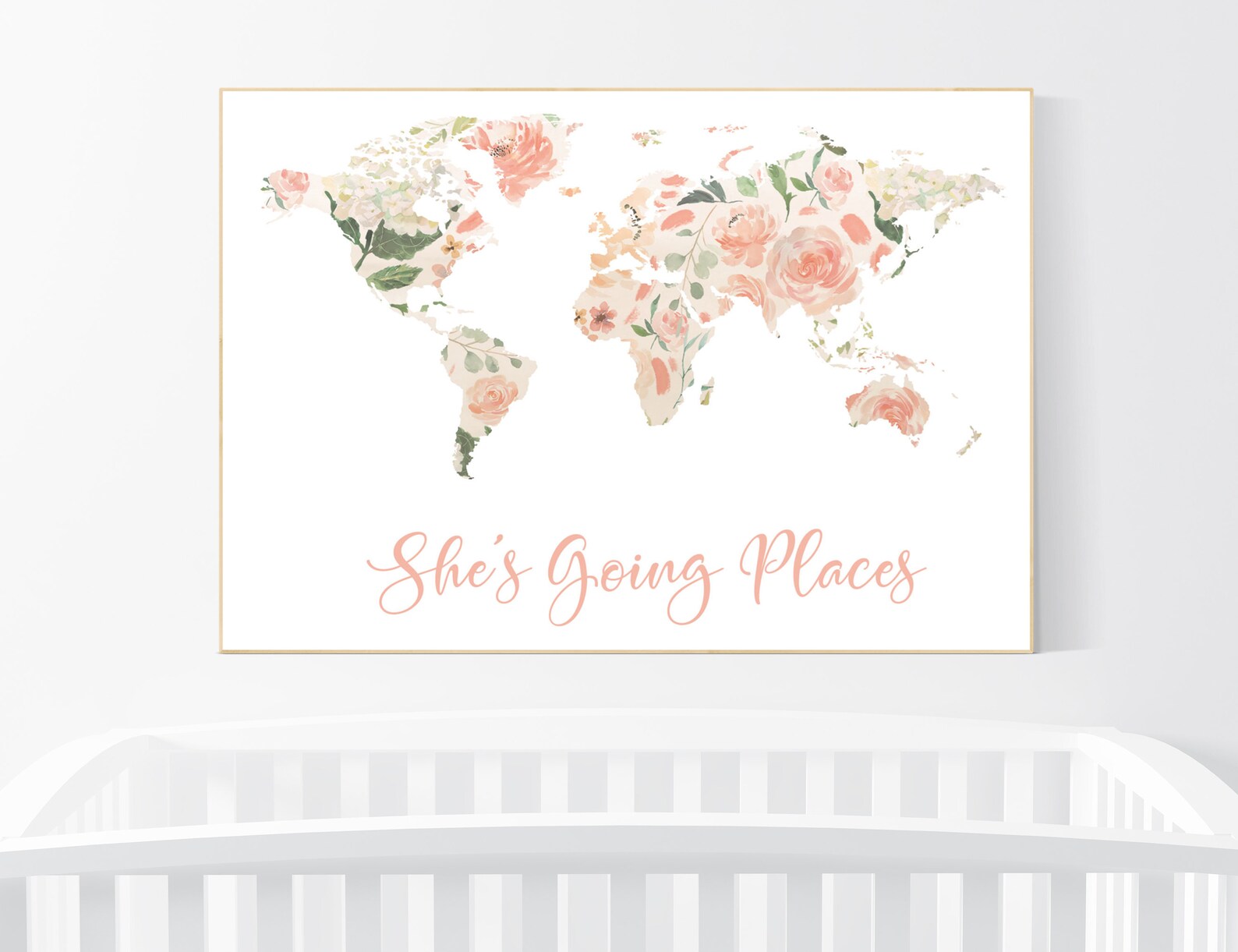 Nursery decor girl Floral World Map Girl Nursery Decor | Etsy