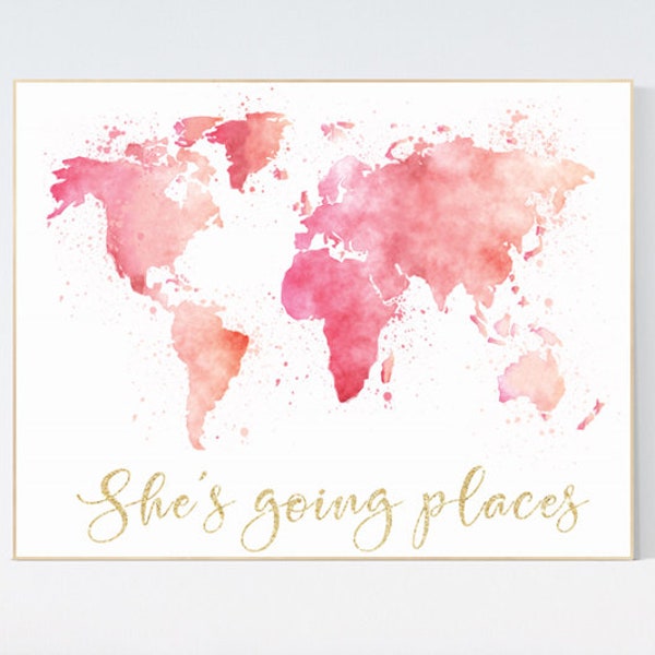 Pink World Map - Etsy