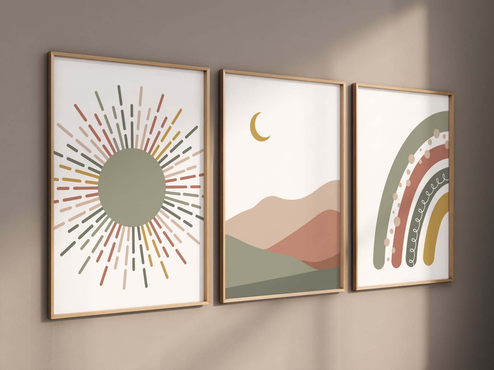 Boho Nursery Print Set: Rainbow, Sun, Moon, Abstract Art - Etsy